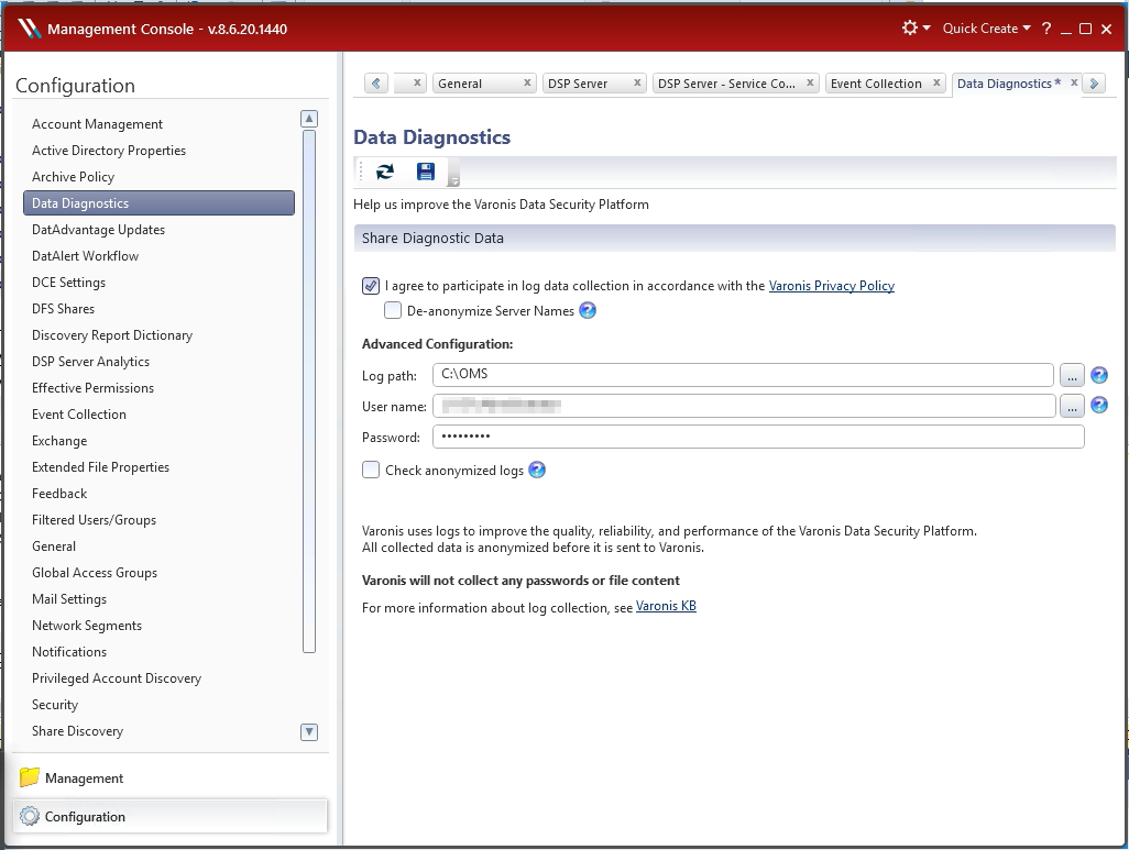 Varonis OMS Log Collection - Collector Not Sending Logs